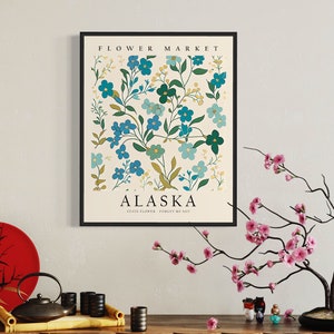 Alaska State Flower, Alaska Flower Market Art Print, Forget Me Not 1960 ...