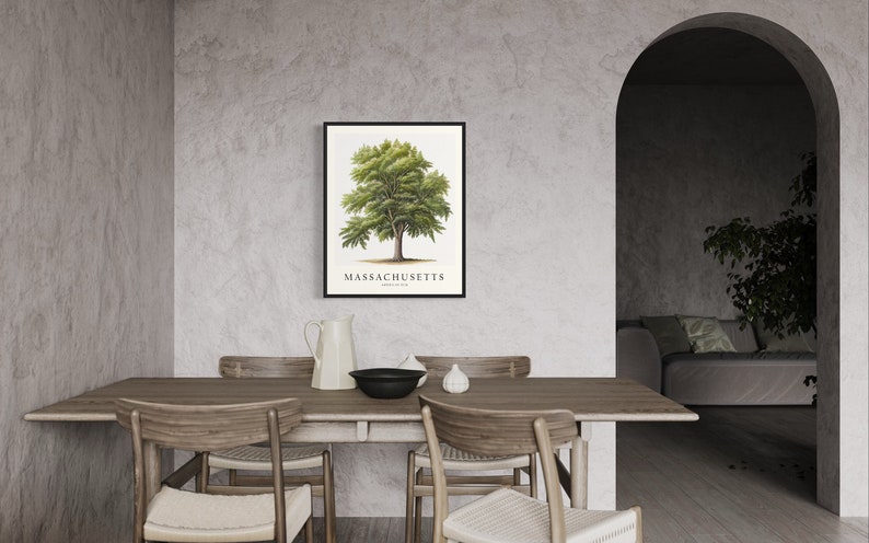 Massachusetts State Tree Art Print, American Elm Tree Wall Art, State ...