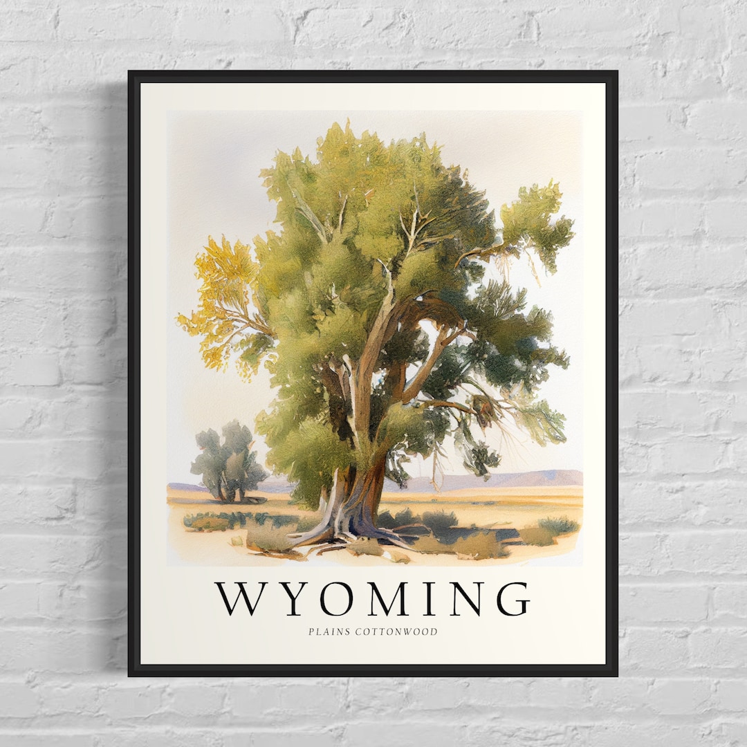 Wyoming State Tree Art Print, Plains Cottonwood Tree Wall Art, State ...