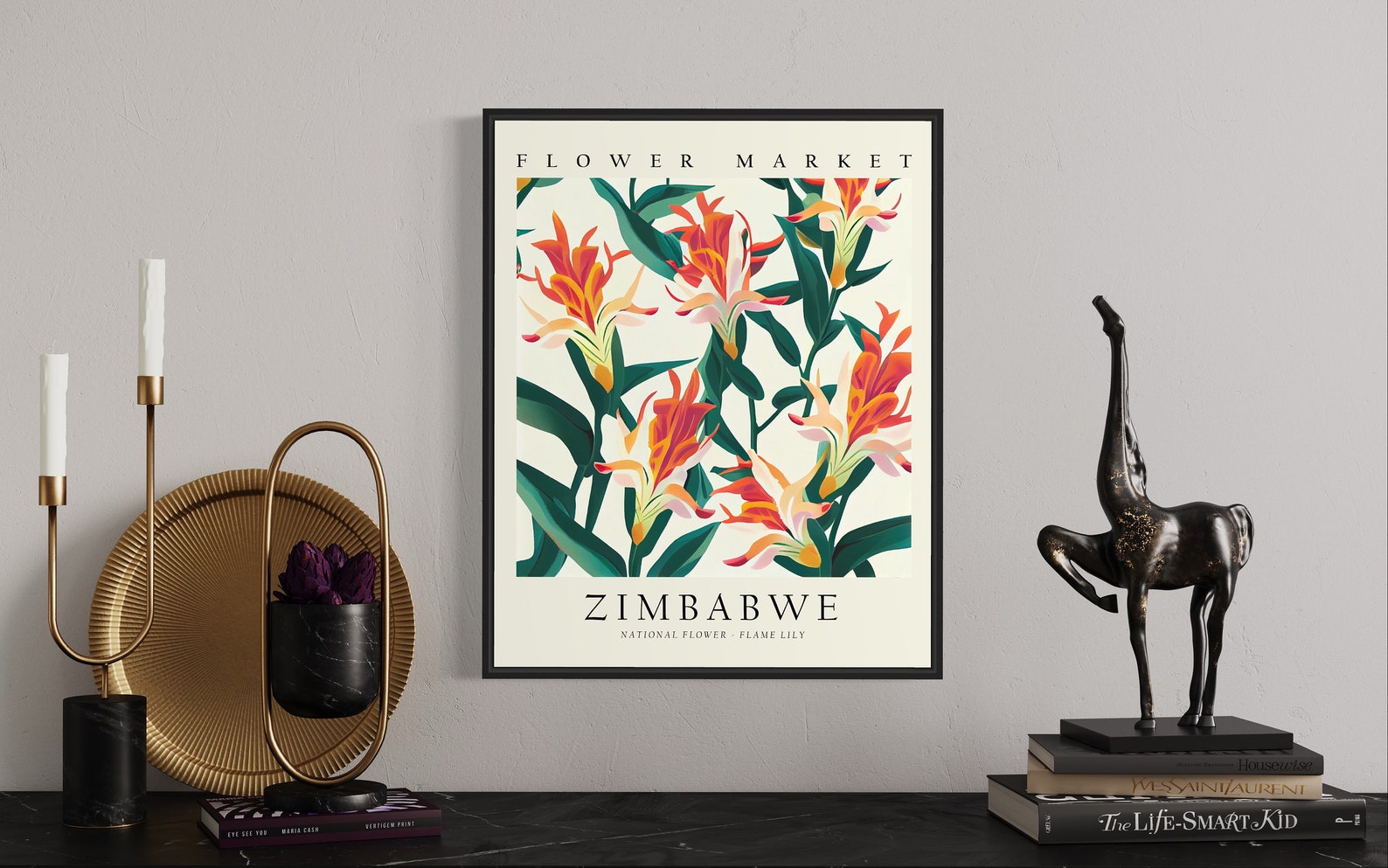 Zimbabwe National Flower, Zimbabwe Market Art Print, Flame Lily 1960's ...