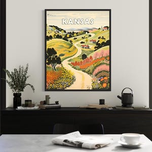 Kansas and Motto Landscape Scenery Poster Art Print, American Folk Art ...