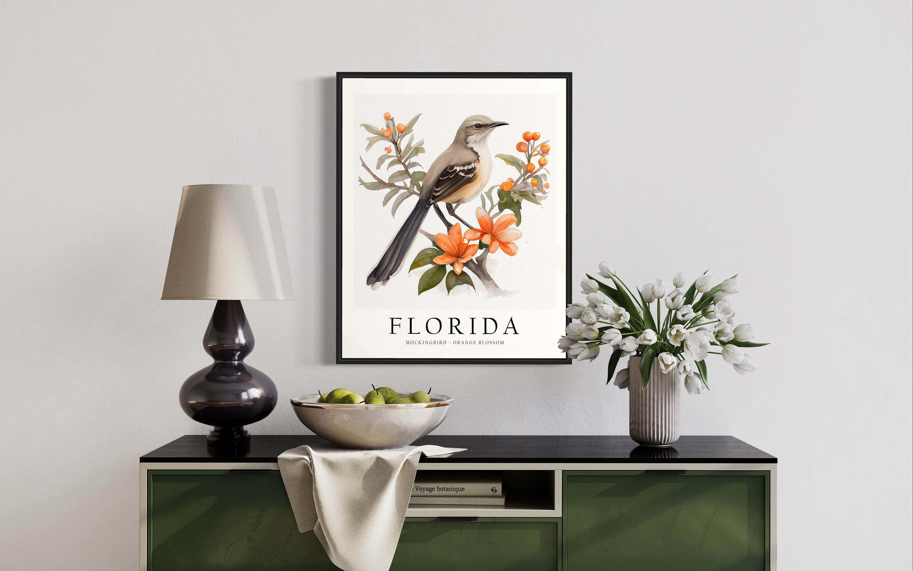 Florida State Bird Art Print, Florida State Flower, Florida Wall Art ...