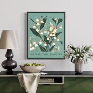 May Flower Month Art Print, Month Flower Market Poster, Lily Hawthorn ...