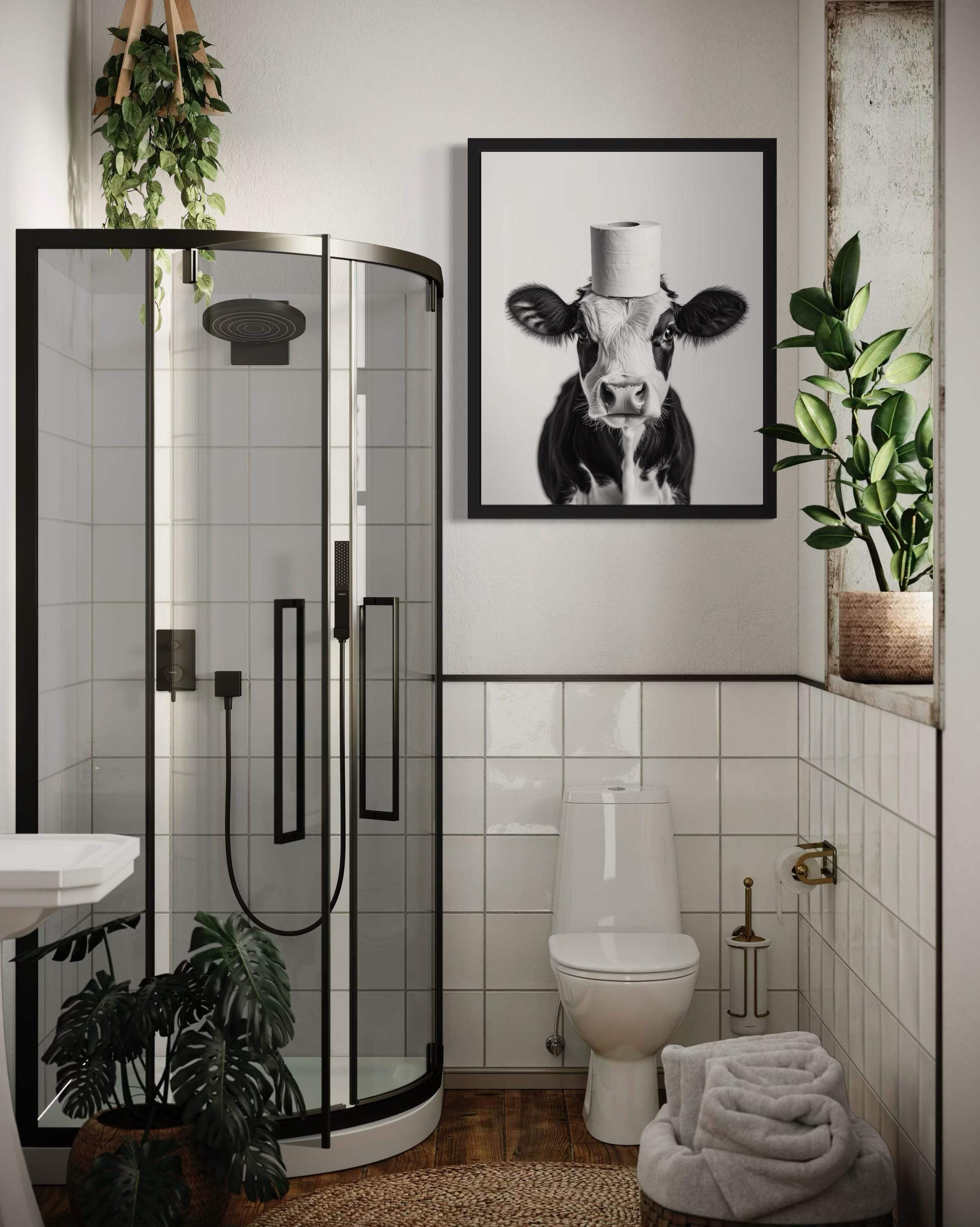 Cow Restroom Poster Art Print, Animal Wall Art Decor Painting Bathroom ...