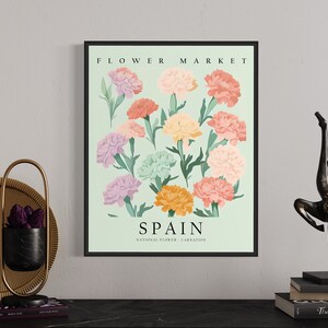 Spain National Flower, Spain Flower Market Art Print, Carnation 1960's ...