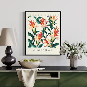 Zimbabwe National Flower, Zimbabwe Market Art Print, Flame Lily 1960's ...