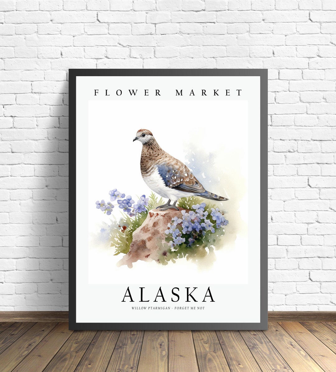 Alaska State Bird Art Print, Alaska State Flower - Forget Me Not ...