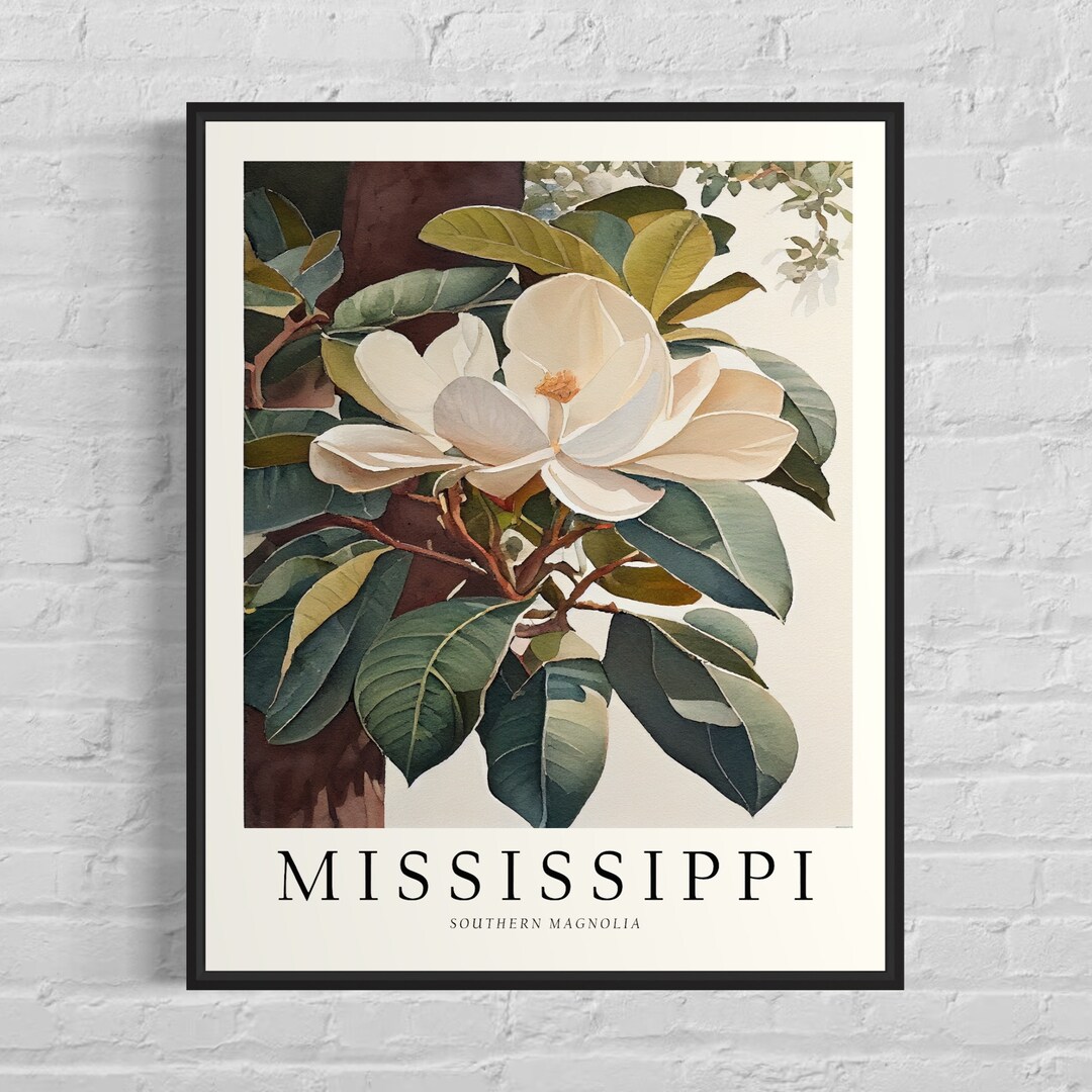 Mississippi State Tree Art Print, Southern Magnolia Tree Wall Art ...