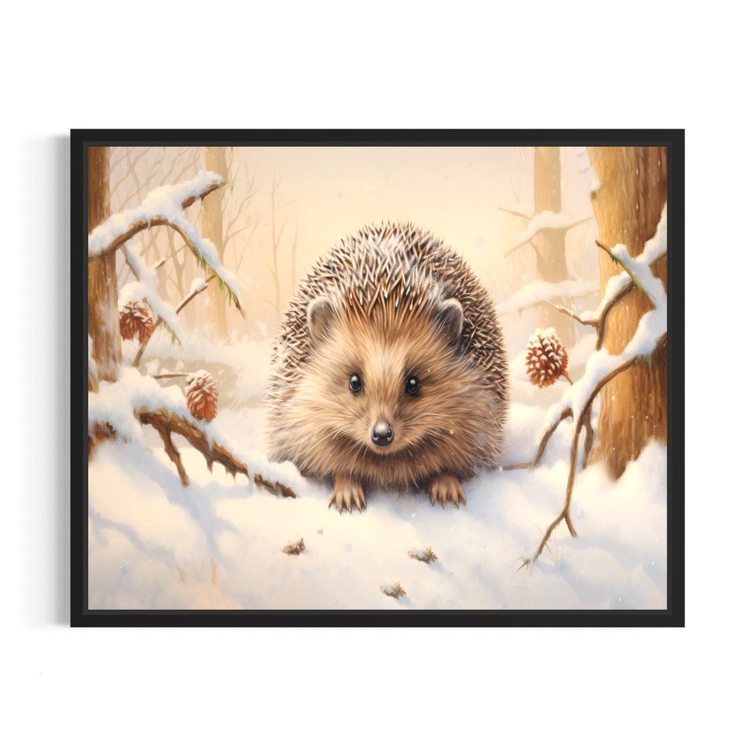 Hedgehog in Winter Poster Art Print, Winter Scenery Artwork Wall Art ...
