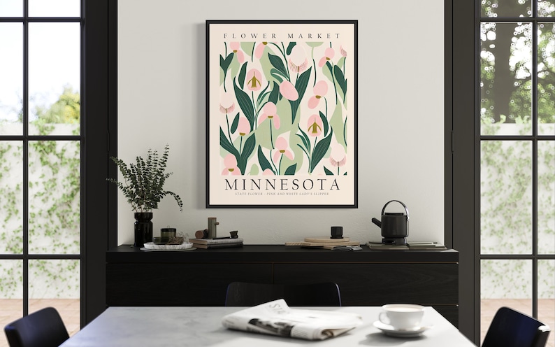 Minnesota State Flower, Minnesota Flower Market Art Print, Pink and ...