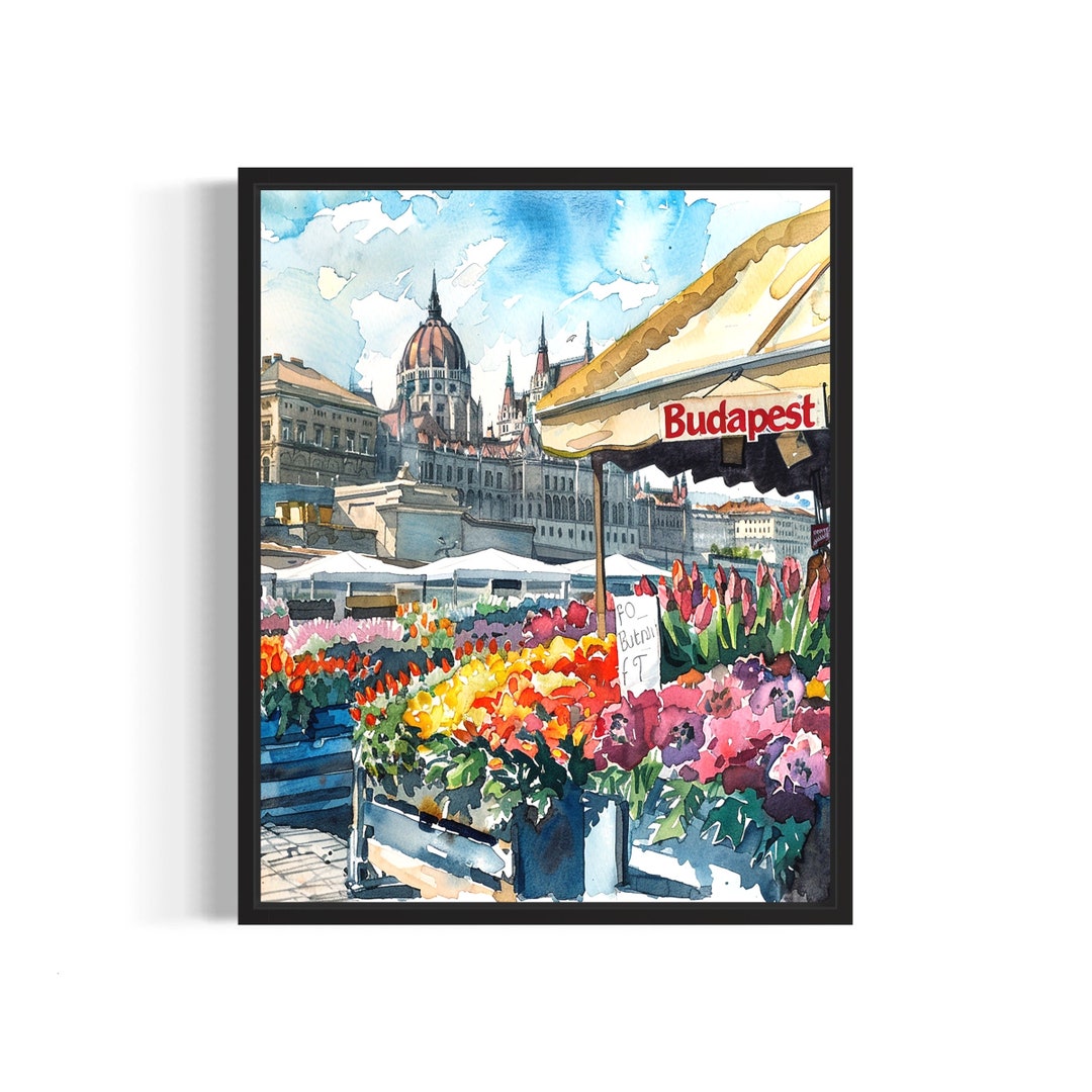 Budapest Hungary Flower Market Poster Art Print, Neutral Botanical ...