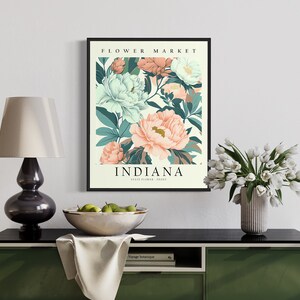 Indiana State Flower, Indiana Flower Market Art Print, Peony 1960's ...