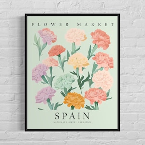 Spain National Flower, Spain Flower Market Art Print, Carnation 1960's ...