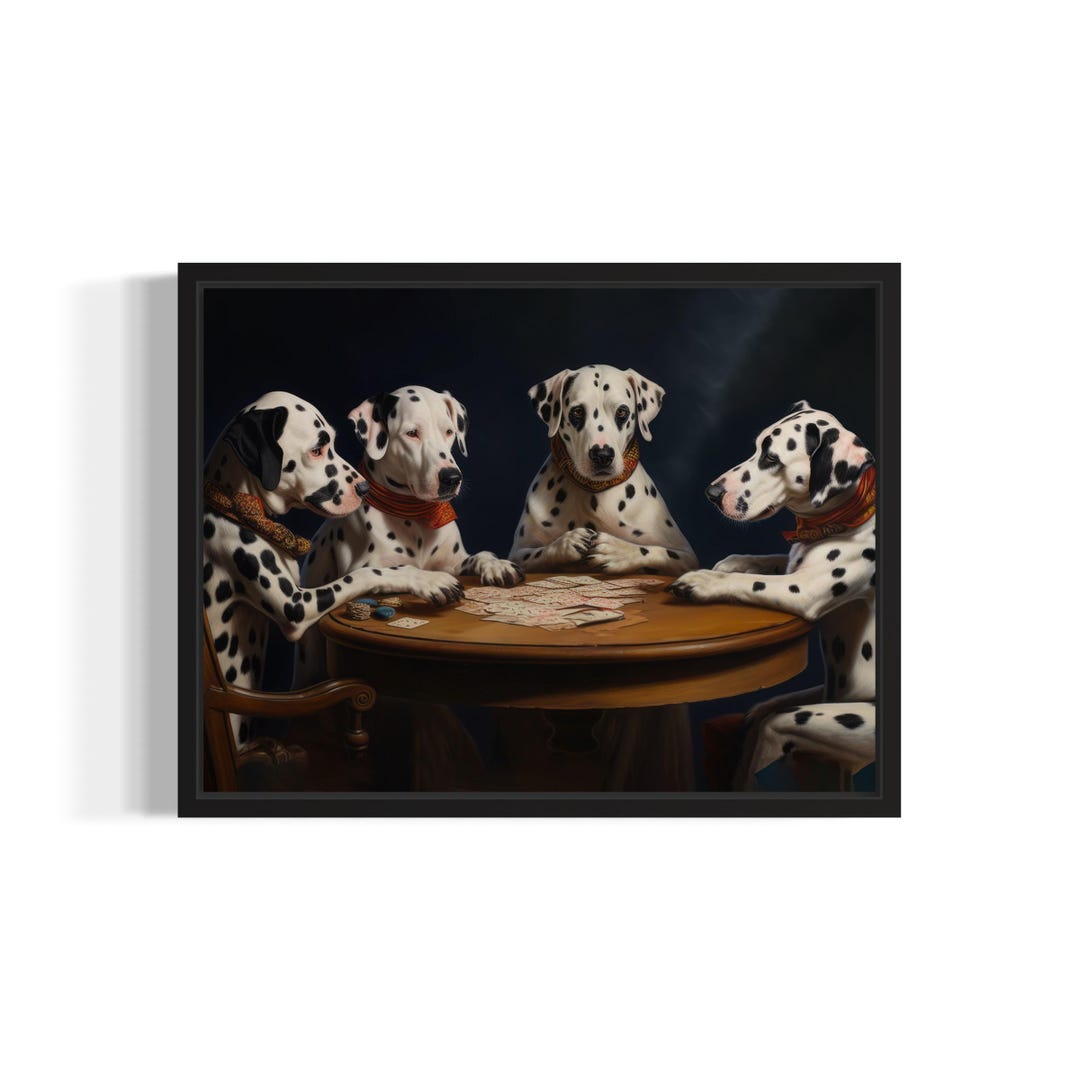 Dalmatian Playing Cards Poster Art Print, Dog Poker Man Cave Humor Wall ...