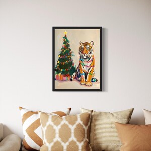 Tiger Tangled in Christmas Lights Poster Art Print, Animals Wall Art ...