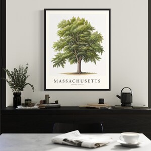 Massachusetts State Tree Art Print, American Elm Tree Wall Art, State ...
