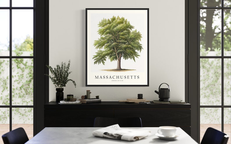 Massachusetts State Tree Art Print, American Elm Tree Wall Art, State ...