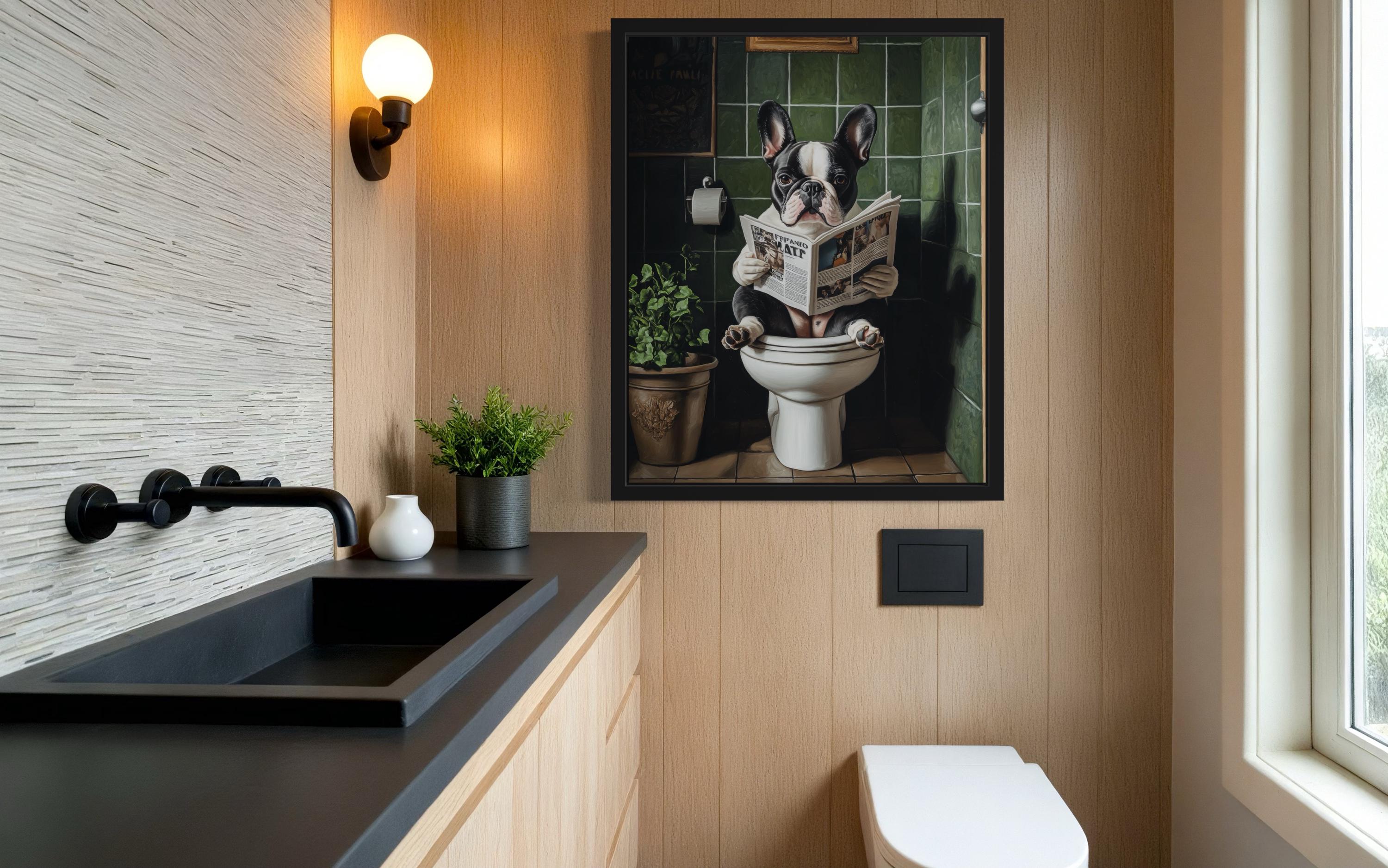 French Bulldog on Toilet Poster Art Print, Dog Restroom Humor Wall Art ...