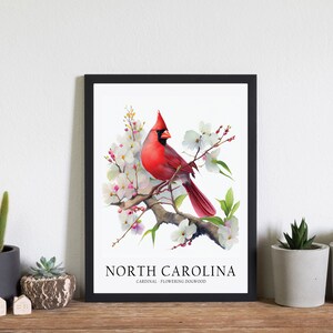 North Carolina State Bird Art Print, North Carolina State Flower, North ...