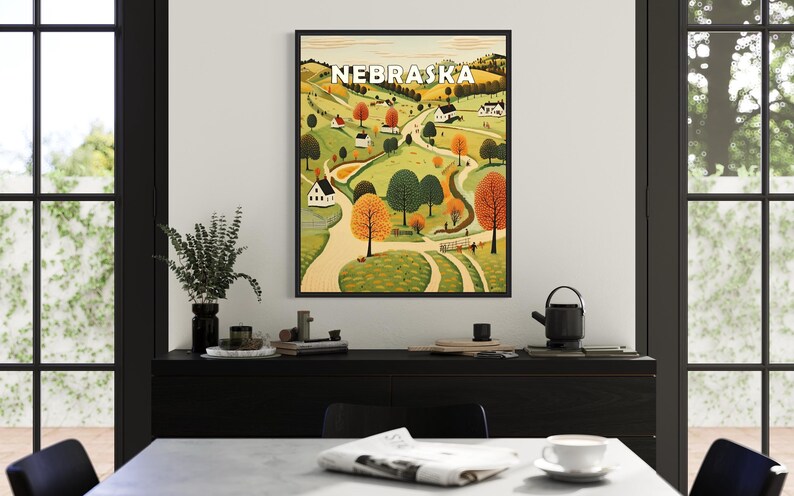 Nebraska and Motto Landscape Scenery Poster Art Print, American Folk ...