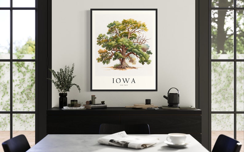 Iowa State Tree Art Print, Oak Tree Wall Art, State Tree Symbol Artwork ...