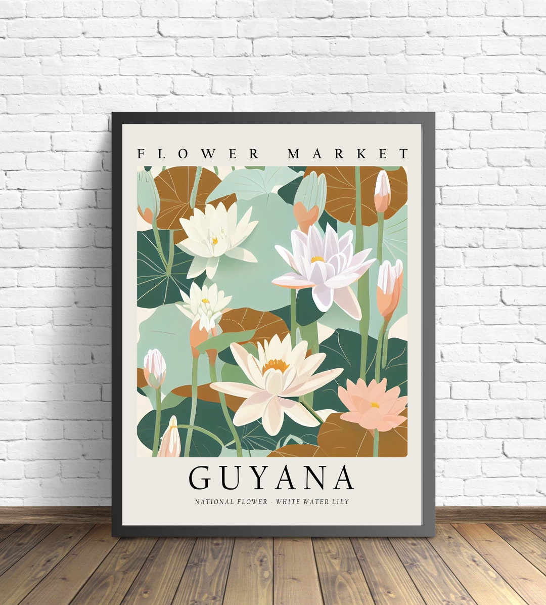 Guyana Flower Market Art Print, Guyana Flower, White Water Lily Wall ...