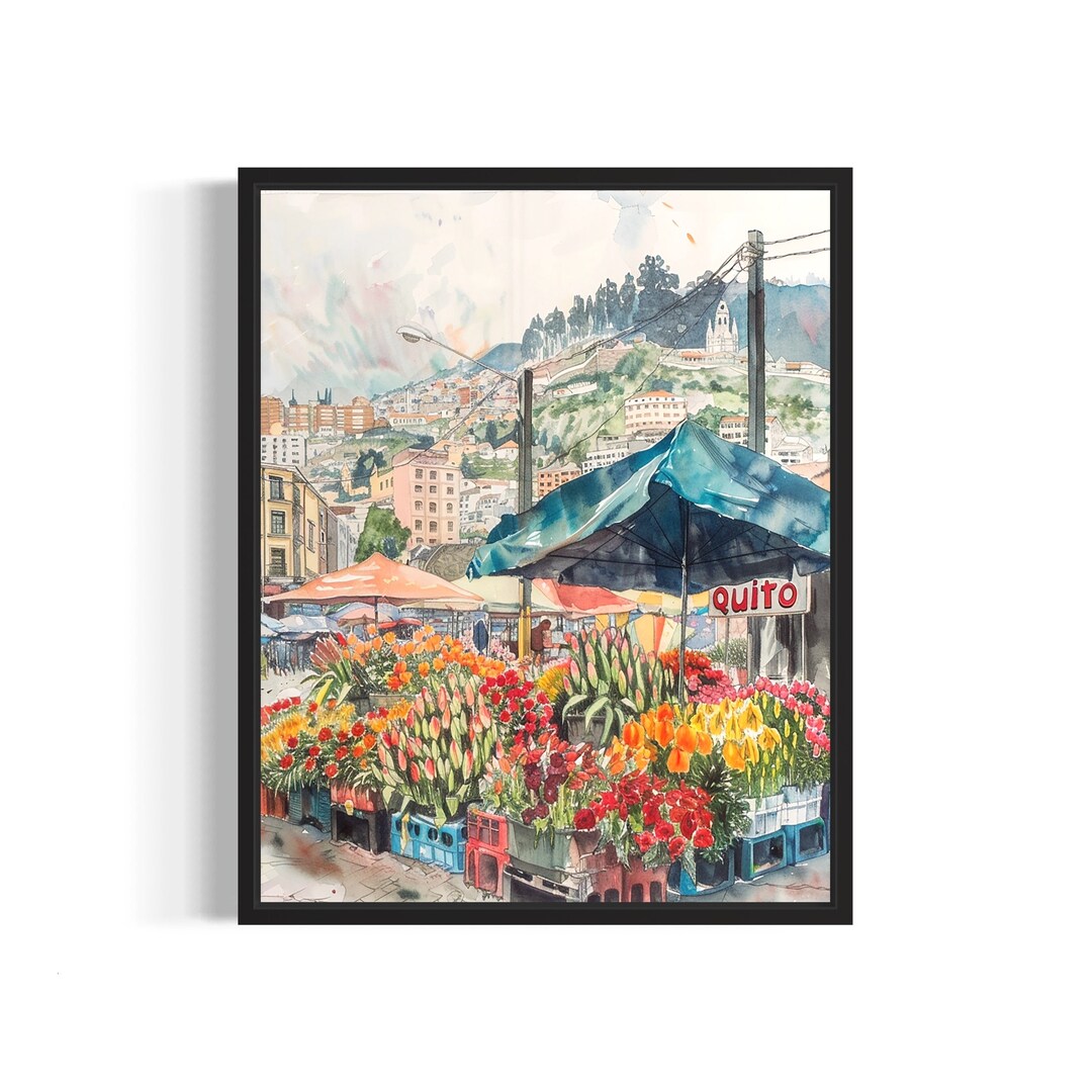Quito Ecuador Flower Market Poster Art Print, Neutral Botanical Pastel ...
