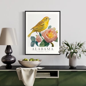 Alabama State Bird Art Print, Alabama State Flower, Alabama Wall Art ...
