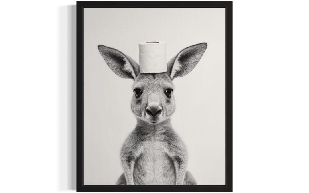 Kangaroo Retriever Poster Art Print, Kangaroo Restroom Humor Wall Art ...