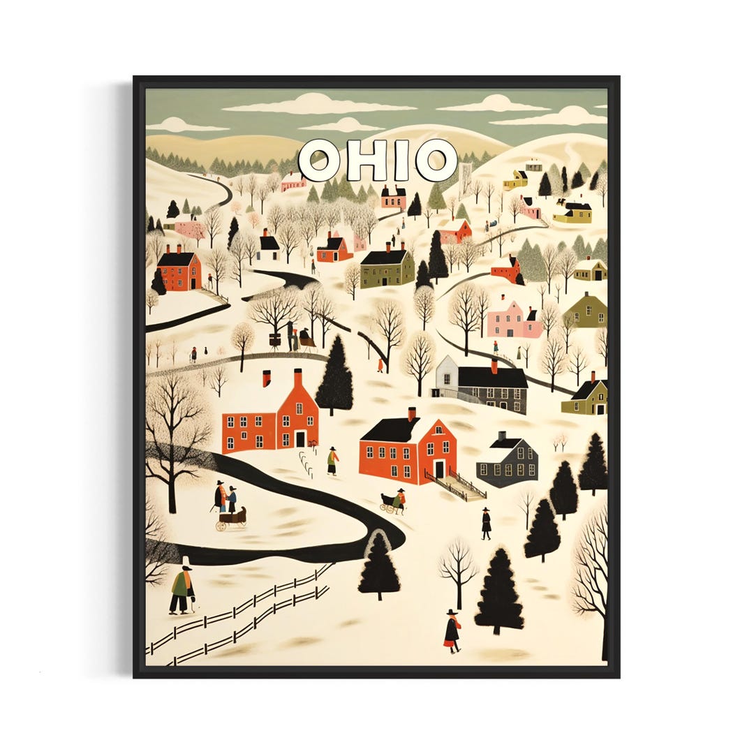Ohio and Motto Landscape Scenery Poster Art Print, American Folk Art ...