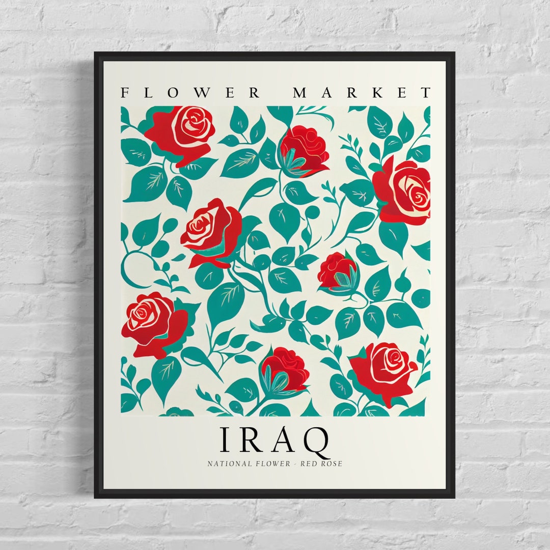 Iraq National Flower, Iraq Flower Market Art Print, Red Rose 1960's ...