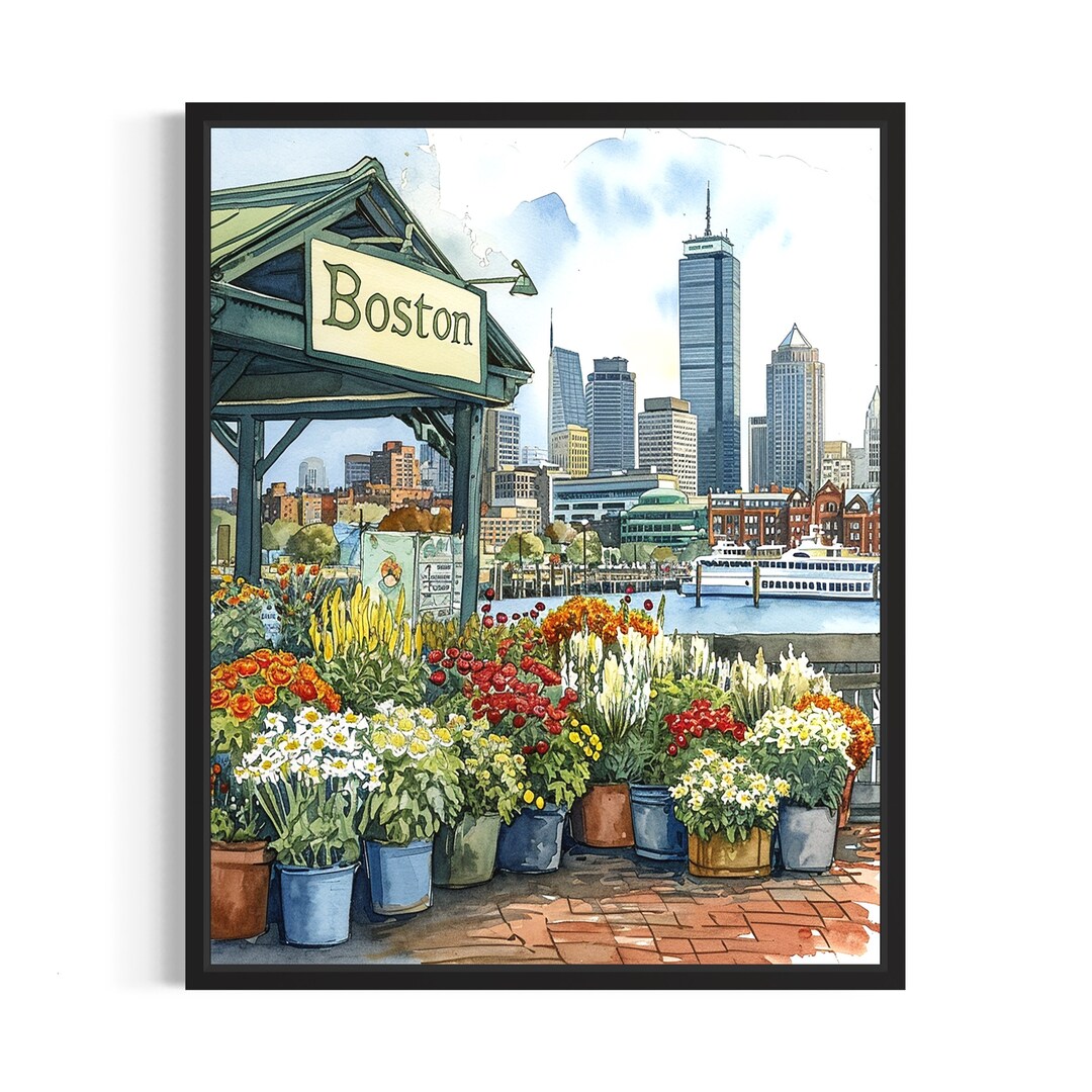 Boston Flower Market Poster Art Print, Neutral Botanical Pastel Artwork ...