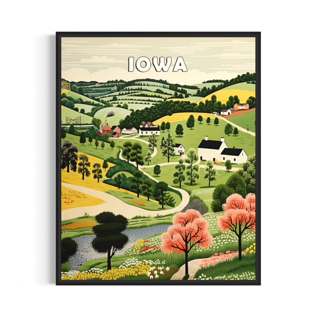 Iowa and Motto Landscape Scenery Poster Art Print, American Folk Art ...