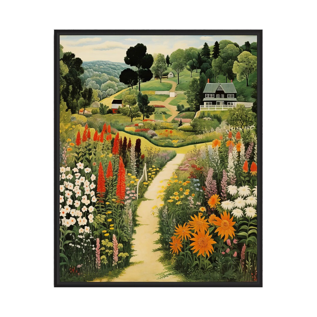 Country Garden Scenery Landscape Poster Art Print, American Folk Art ...