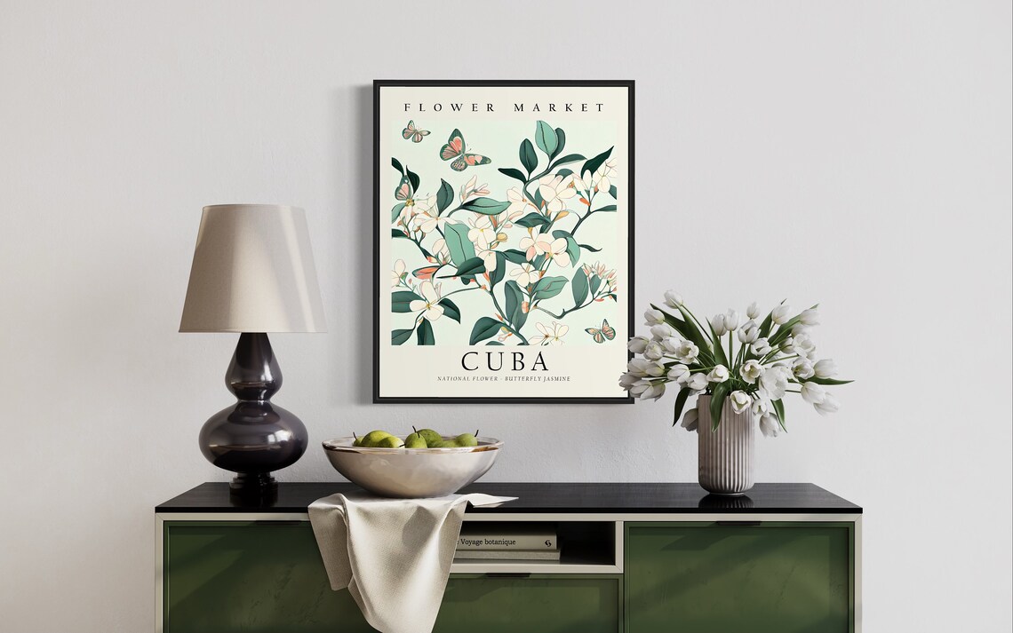 Cuba Flower Market Art Print, Cuba Flower, Butterfly Jasmine Wall Art ...