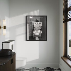 Penguin on Toilet in Restroom Poster Art Print, Animal Wall Art Decor ...