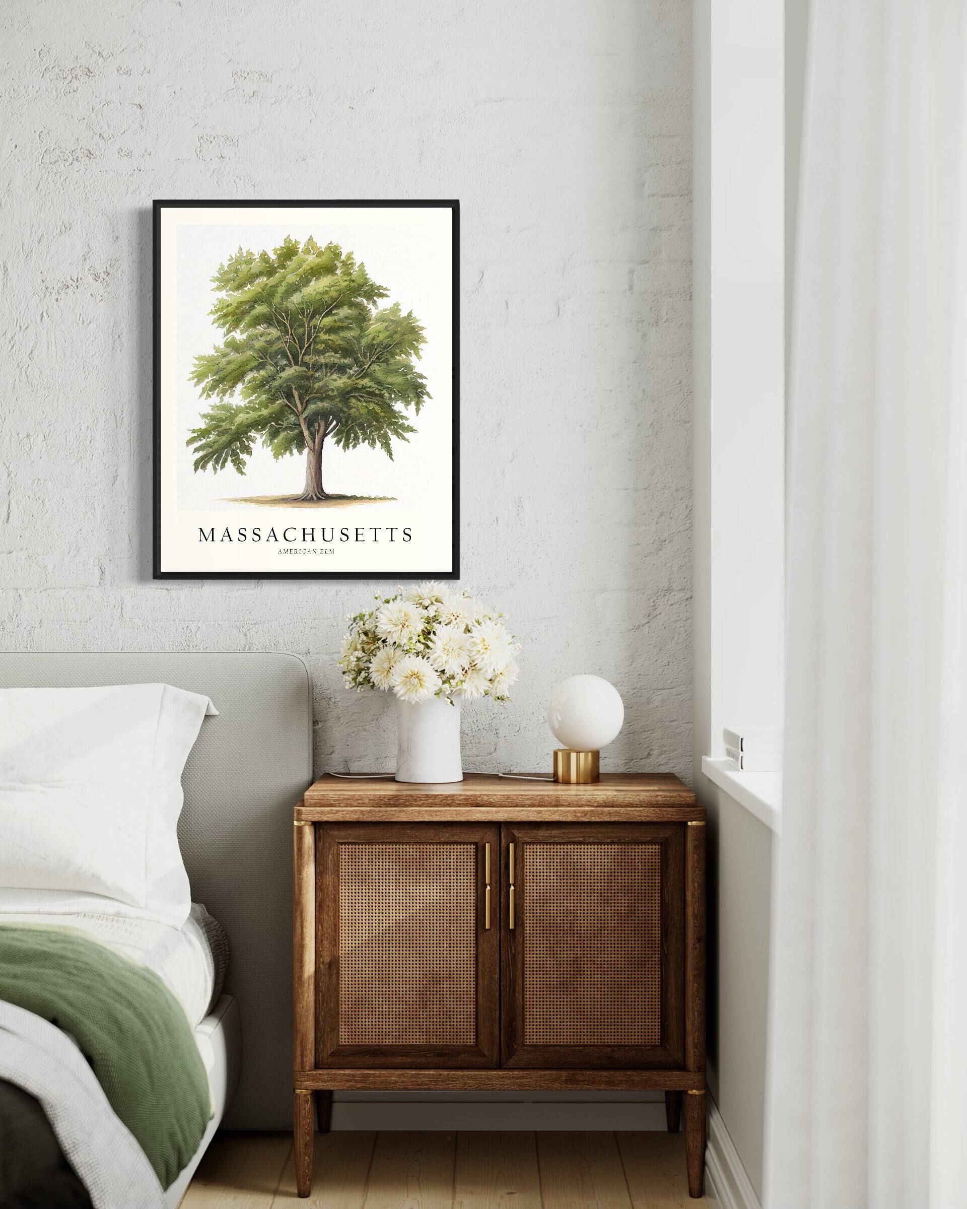 Massachusetts State Tree Art Print, American Elm Tree Wall Art, State ...