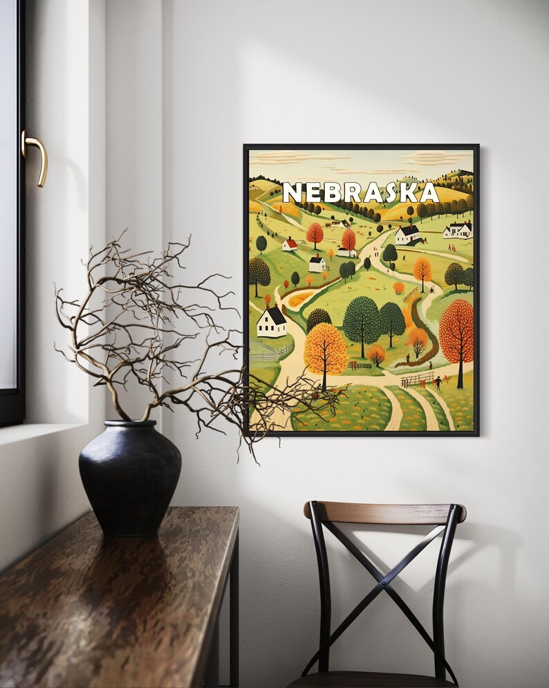 Nebraska and Motto Landscape Scenery Poster Art Print, American Folk ...