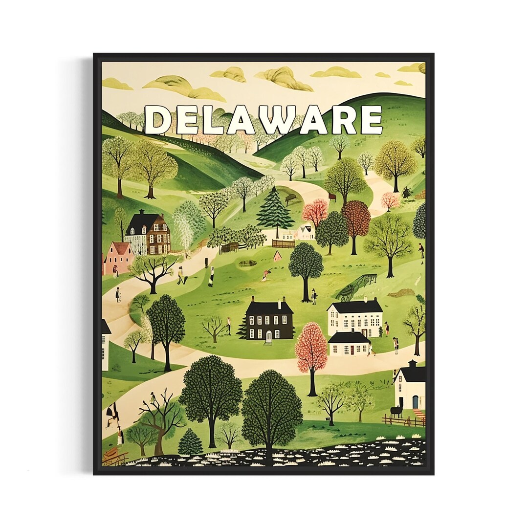 Delaware and Motto Landscape Scenery Poster Art Print, American Folk ...