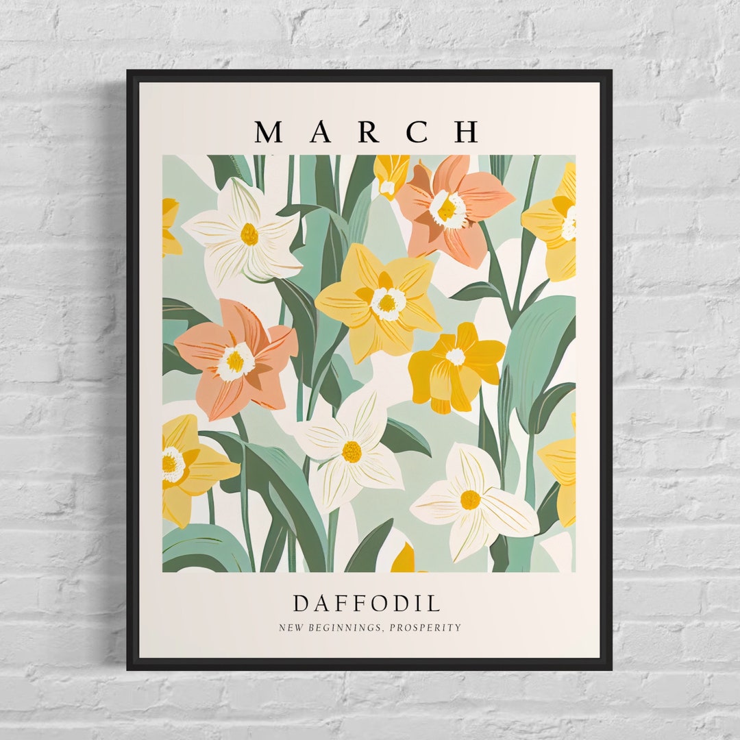 March Flower Month Art Print, Month Flower Market Poster, Daffodil 1960 ...