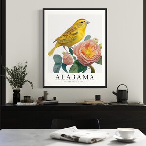 Alabama State Bird Art Print, Alabama State Flower, Alabama Wall Art ...