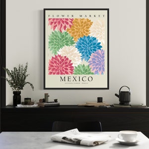 Mexico National Flower, Mexico Flower Market Art Print, Dahlia 1960's ...