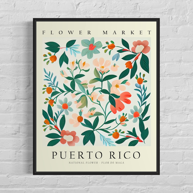 Puerto Rico National Flower, Flower Market Art Print, Flor De Maga 1960 ...