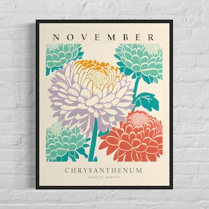November Flower Month Art Print, Month Flower Market Poster ...