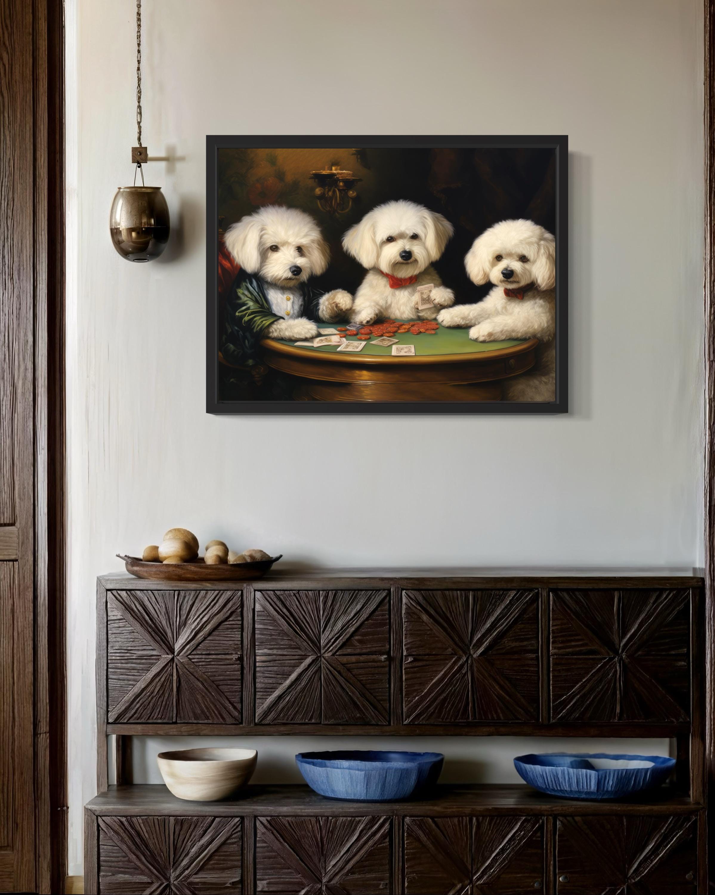 Bichon Frise Playing Cards Poster Art Print, Dog Poker Man Cave Humor ...