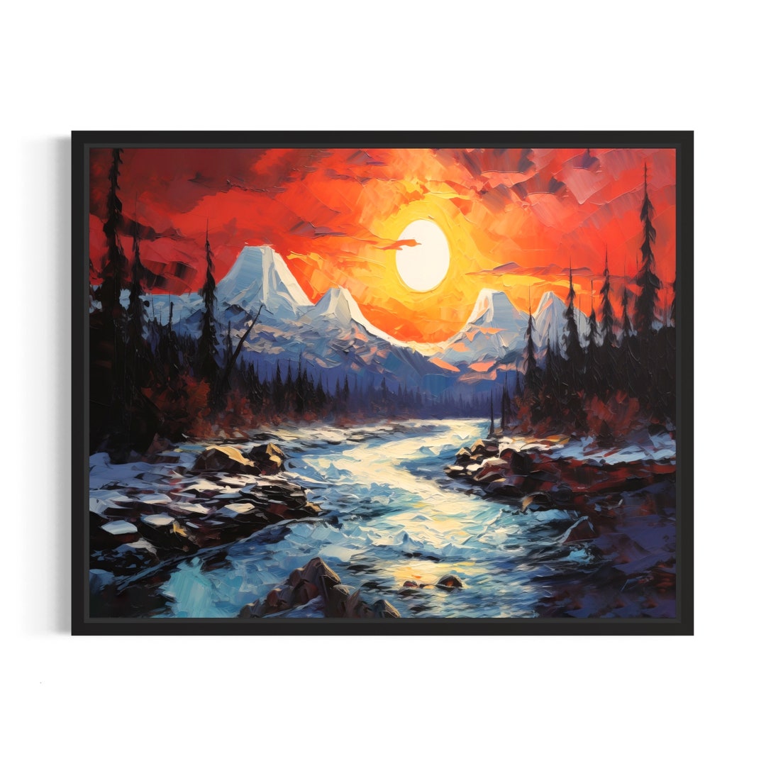 Artic Midnight Sun Poster Art Print, Winter Scenery Artwork Wall Art ...