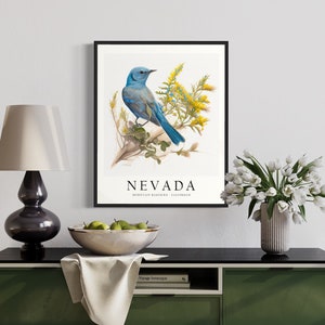 Nevada State Bird Art Print, Nevada State Flower, Nevada Wall Art, Home ...