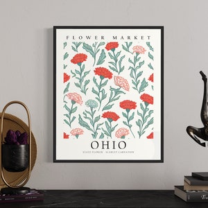 Ohio State Flower, Ohio Flower Market Art Print, Scarlet Carnation 1960 ...