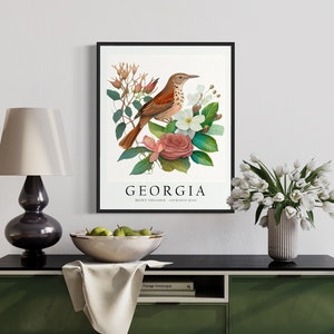 Georgia State Bird Art Print, Georgia State Flower, Georgia Wall Art ...