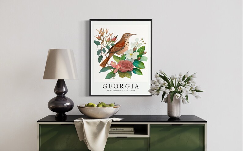 Georgia State Bird Art Print, Georgia State Flower, Georgia Wall Art ...